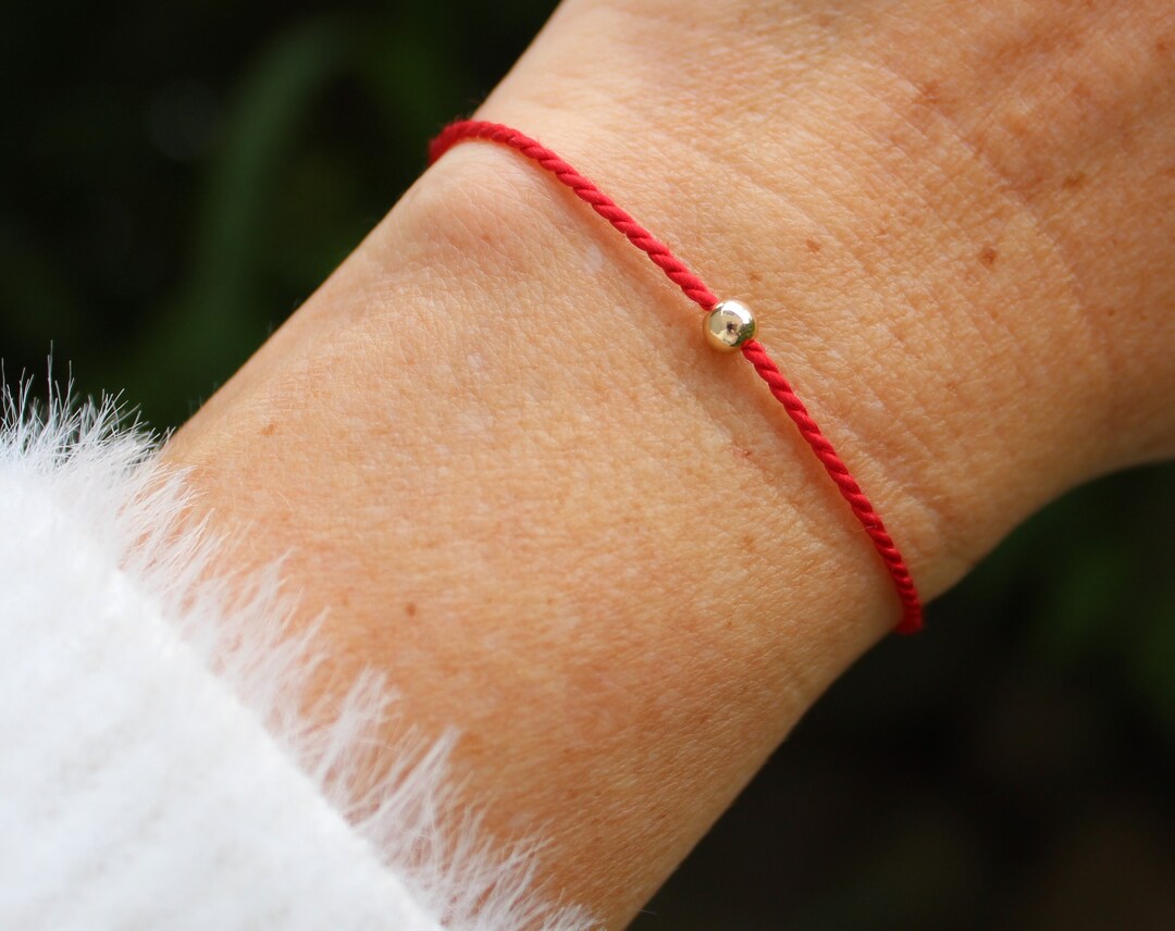 RED KARMA REMINDER Red String Bracelet 14k Gold Filled Ball Shiny Silk ...
