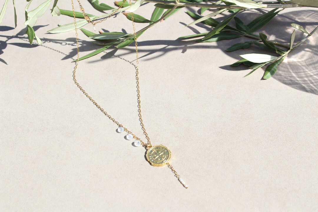 MOONSTONE VINTAGE AMULET 14k Gold Filledbig Oval Necklace Vintage Cross ...