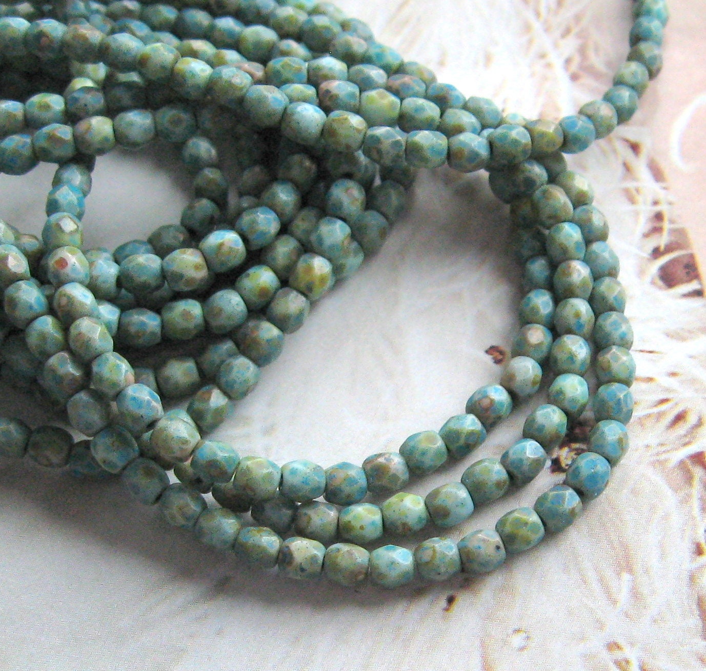 50 Bohemian Glass Cut Beads Etched Finish 3 Mm Teal Beige - Etsy