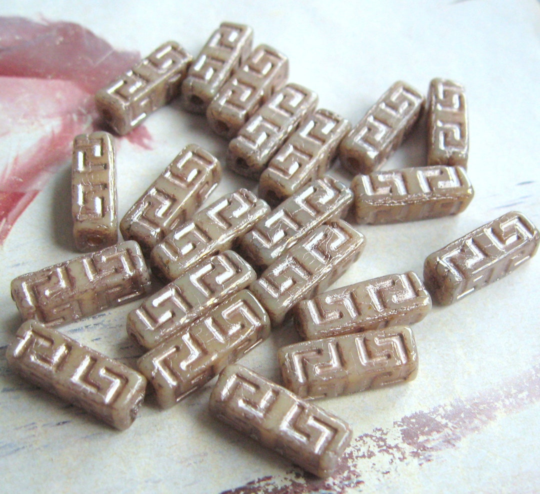 Celtic Block 10 Exclusive Bohemian Glass Beads 15 X 5 Mm Cream Beige ...
