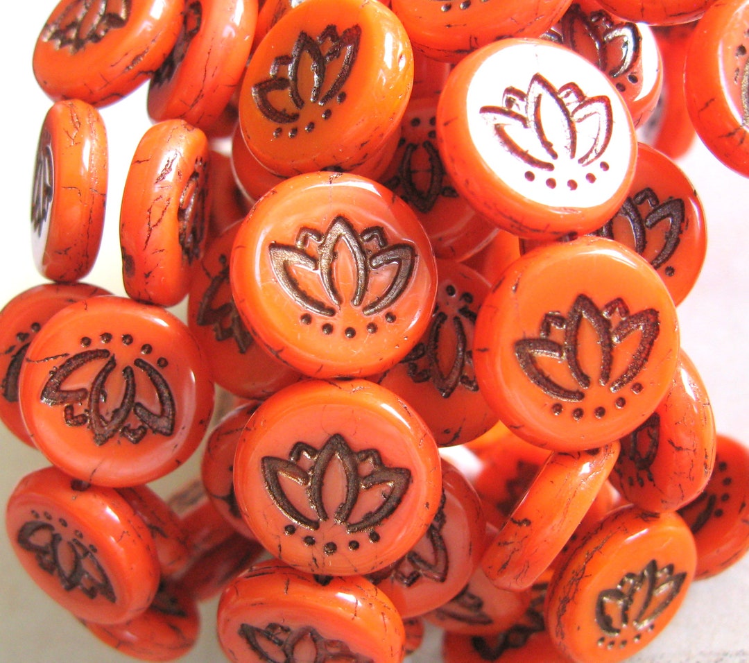Lotus Flower 4 Exclusive Bohemian Glass Beads 14 Mm Dark Orange Opaque ...