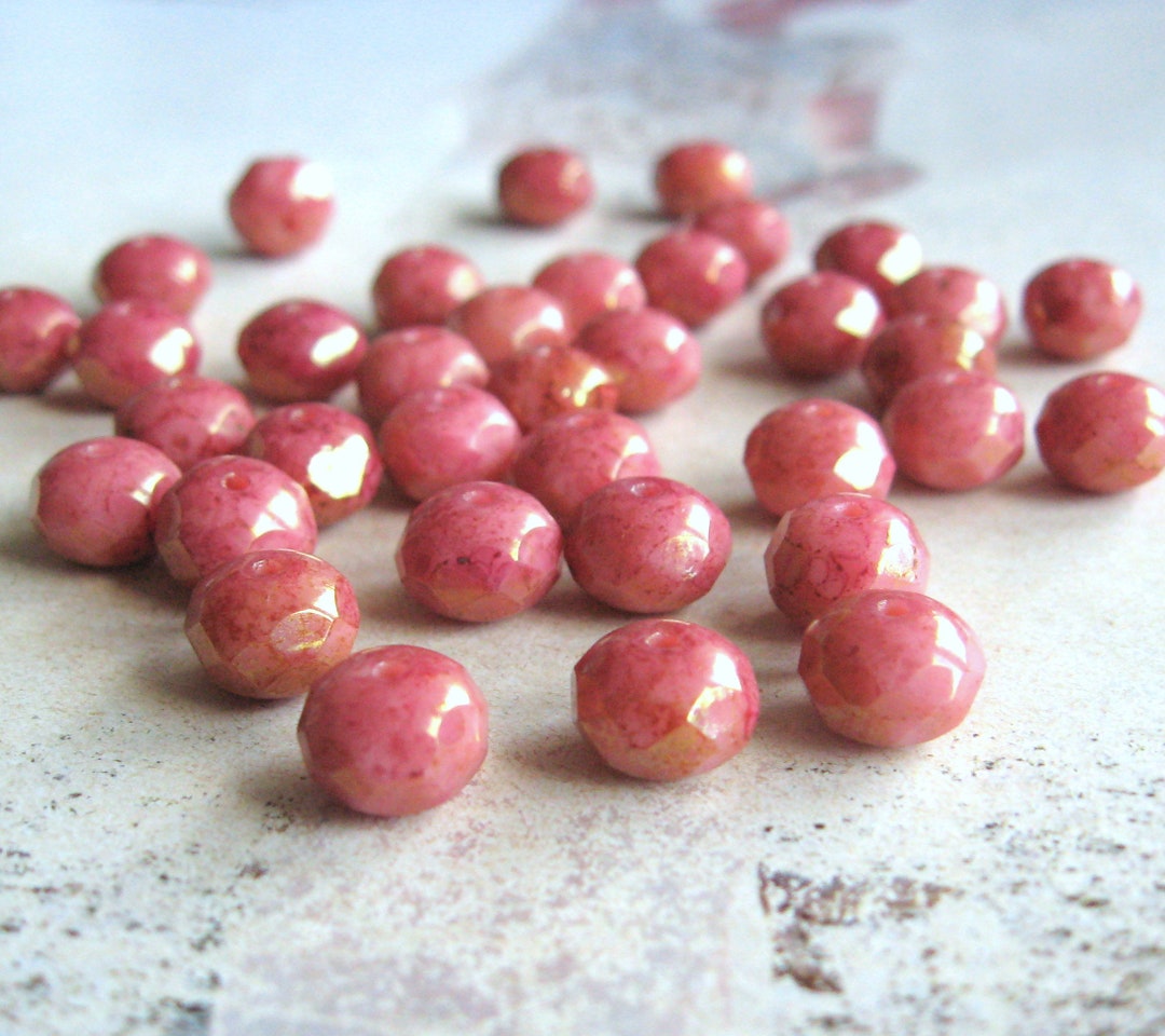 6 Bohemian Glass Rondelles, Vintage Rose Opaque, 6 X 8 Mm, Original ...