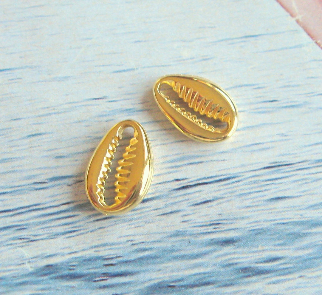 2 Spacers Cowrie Shells 12 X 9 Mm Gold-colored Connectors Metal Beads ...