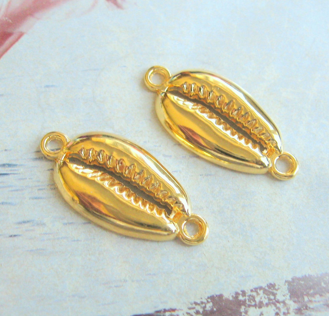 2 Spacers Cowrie Shells 19 X 12 Mm Gold-colored Connectors Metal Beads ...