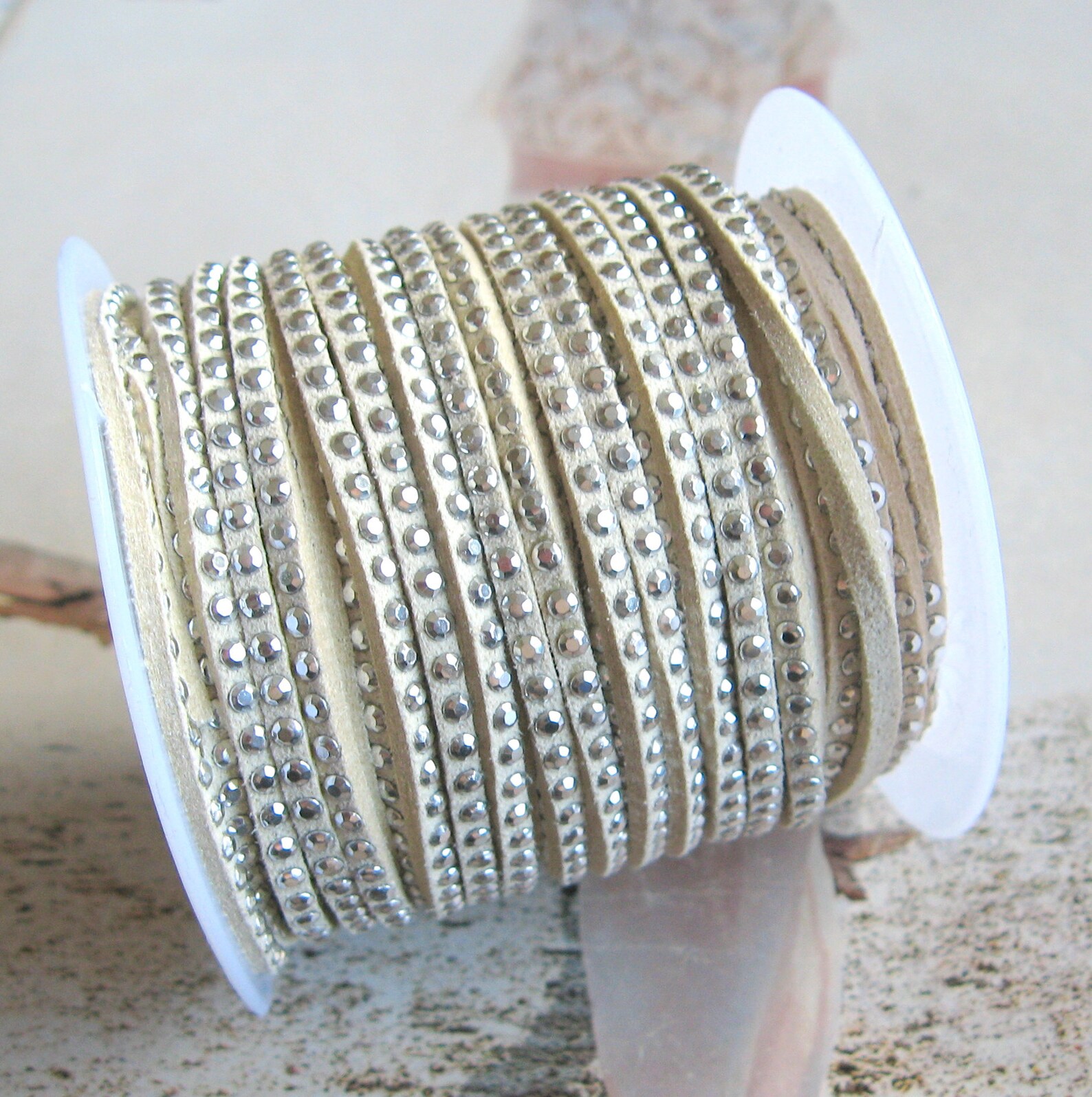 1m Velour Leather Ribbon With Silver Studded Sand 3 Mm for - Etsy New ...