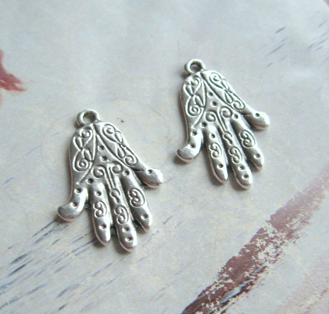 2 Colgantes Hamsa Mano Boho 26 x 18 mm plata Color Mykonos Cuentas Mano ...