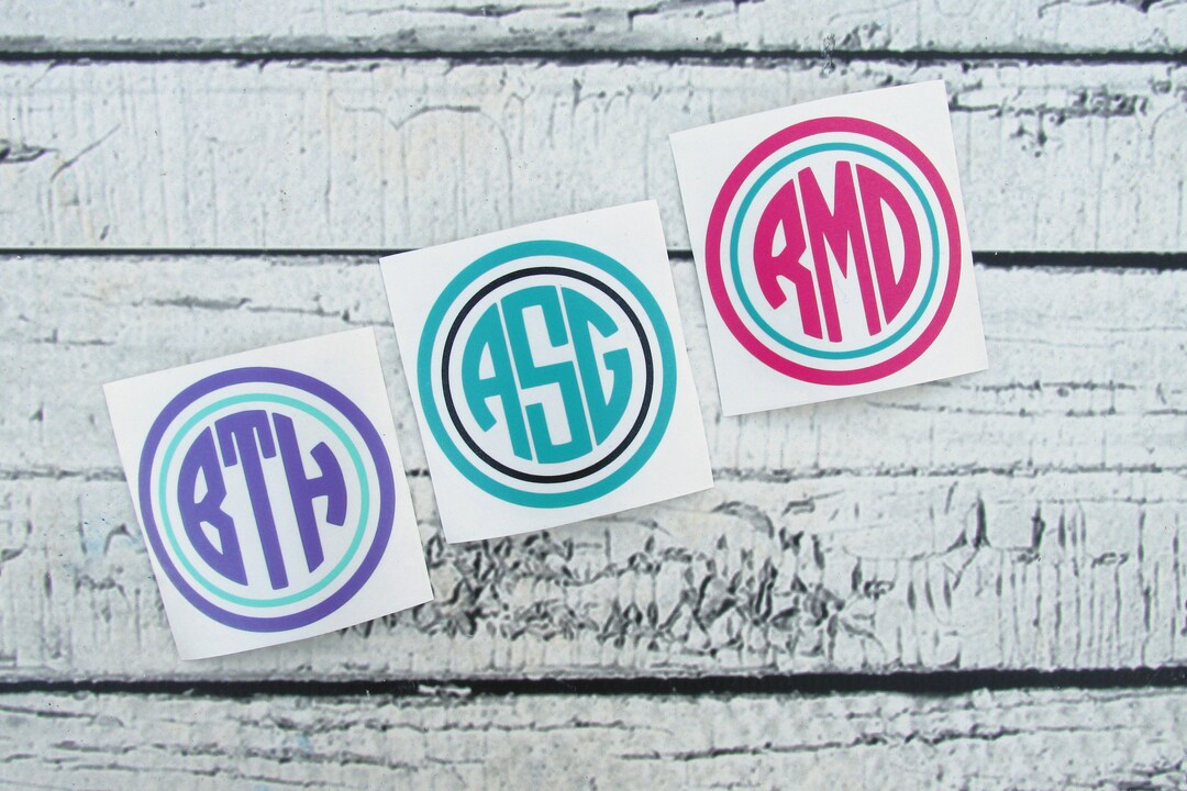 Vinyl Monogram Decal - Circle Monogram Sticker - Monogram Decal for ...