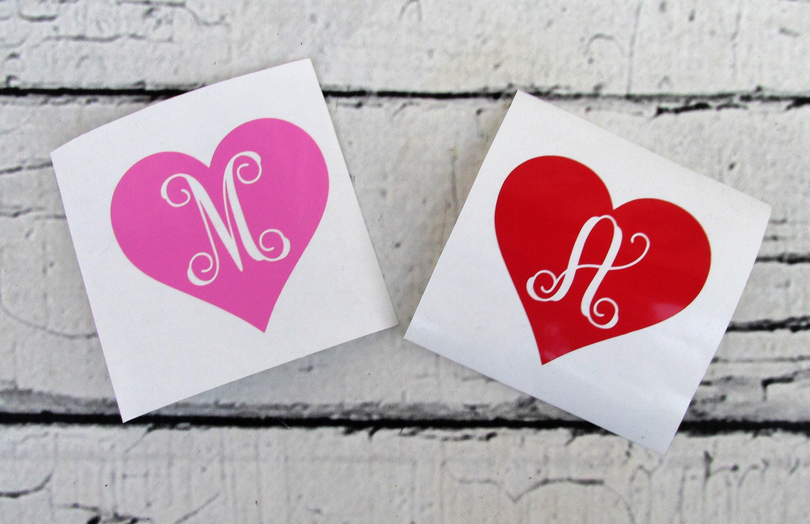 Vinyl Initial Decal - Heart Initials Sticker - Personalized Valentine's ...