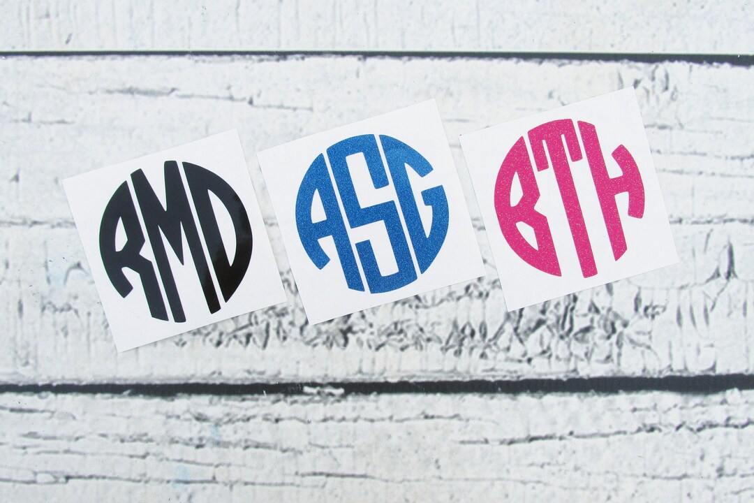Vinyl Monogram Decal - Circle Monogram Sticker - Monogram Car Decal ...