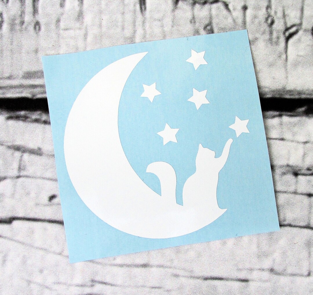 Custom Cat Moon Stars Decal - Custom Cat Stars Decal - Custom Cat Moon ...