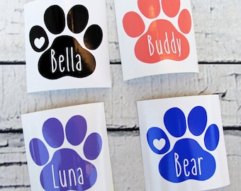 Personalized Pet Name Label Vinyl Sticker With Paw Print Pet Decal Pet ...