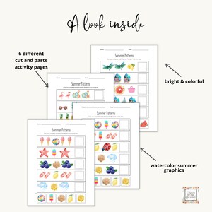 Summer Cut and Paste Patterns Activity Worksheets for Preschoolers ...