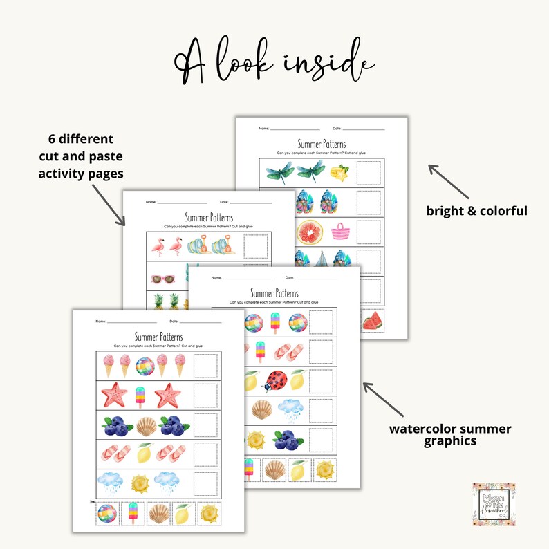 Summer Cut and Paste Patterns Activity Worksheets for Preschoolers ...