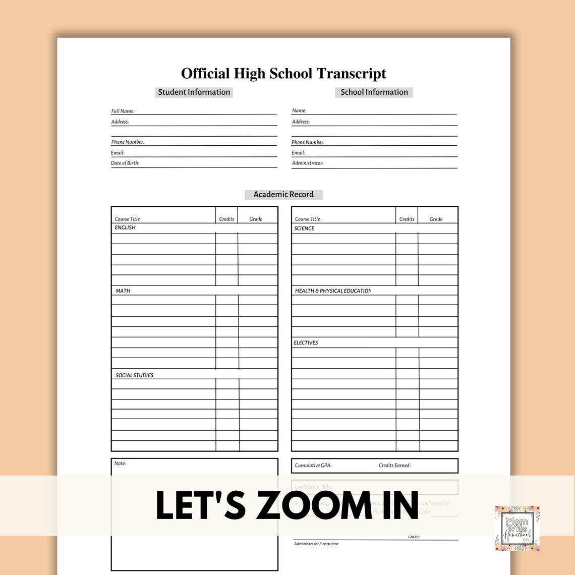 Official High School Transcript for Homeschoolers Editable Homeschool ...
