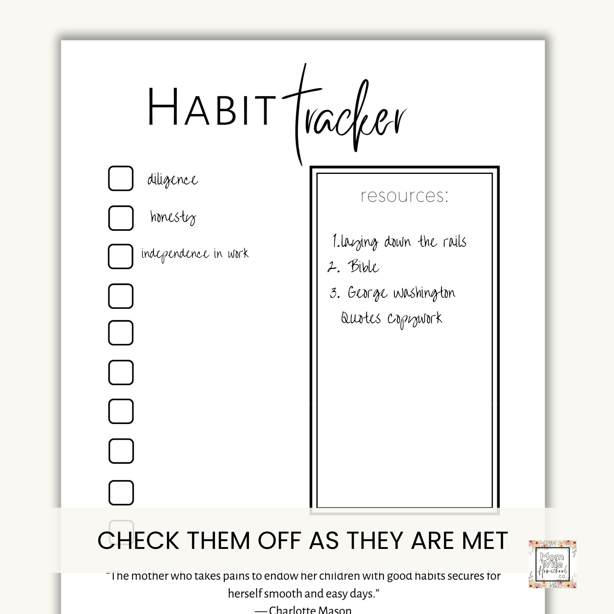 Homeschool Habit Tracker Planner | Instant Download, Planner Printables ...
