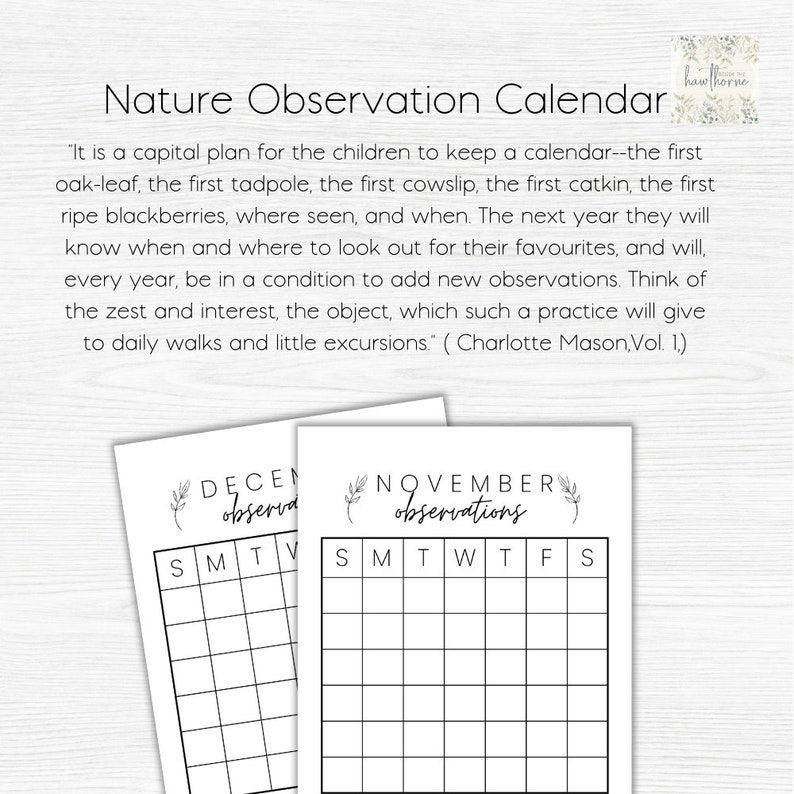Charlotte Mason Observation Calendars, Nature Study, Charlotte Mason ...