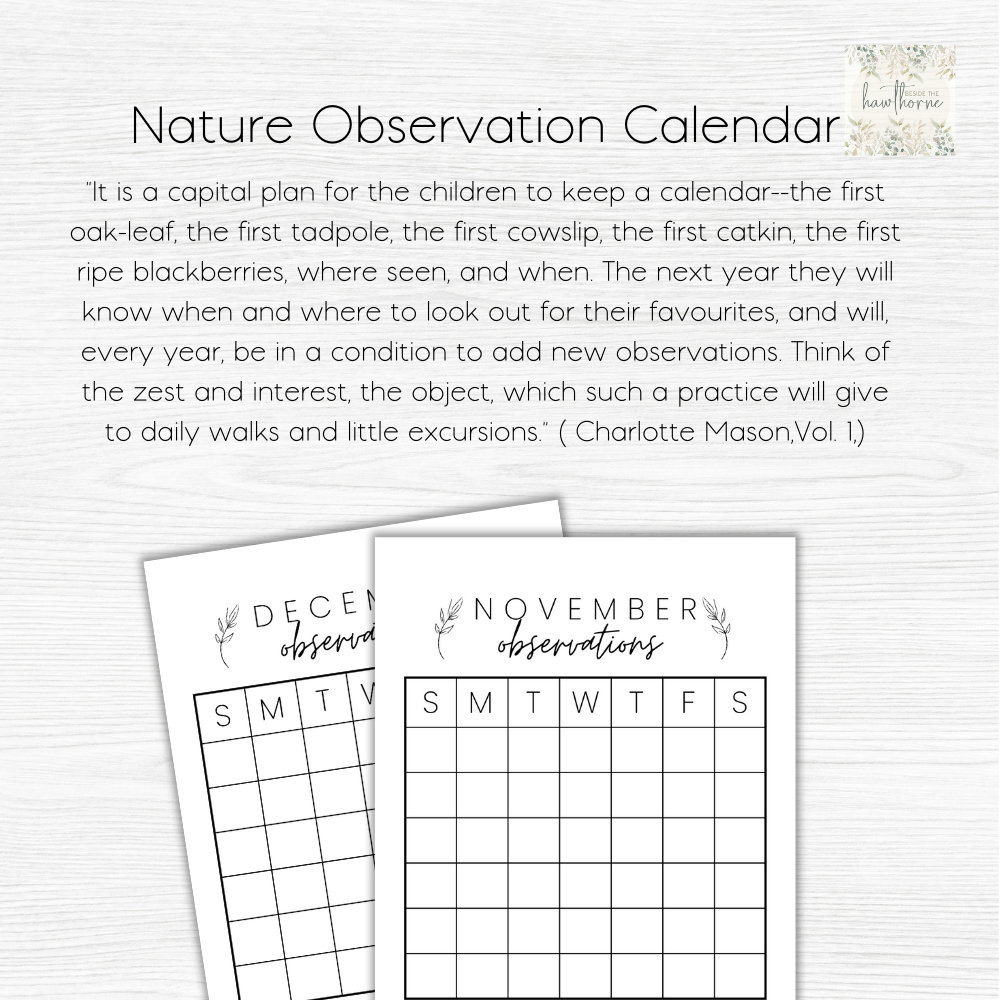 Charlotte Mason Observation Calendars, Nature Study, Charlotte Mason ...