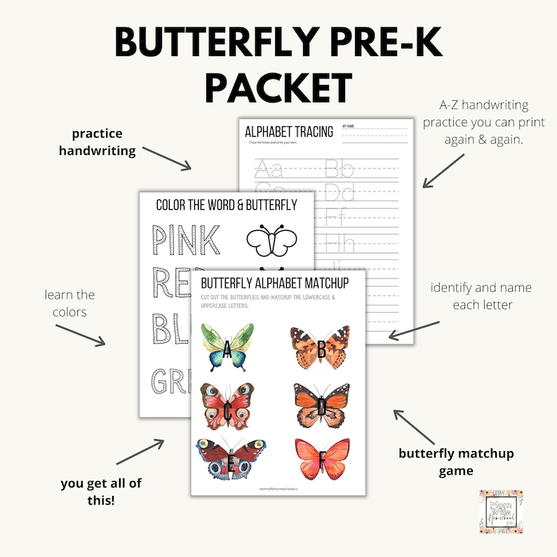 Butterfly Pre-k Packet Preschool Worksheets Printable - Etsy