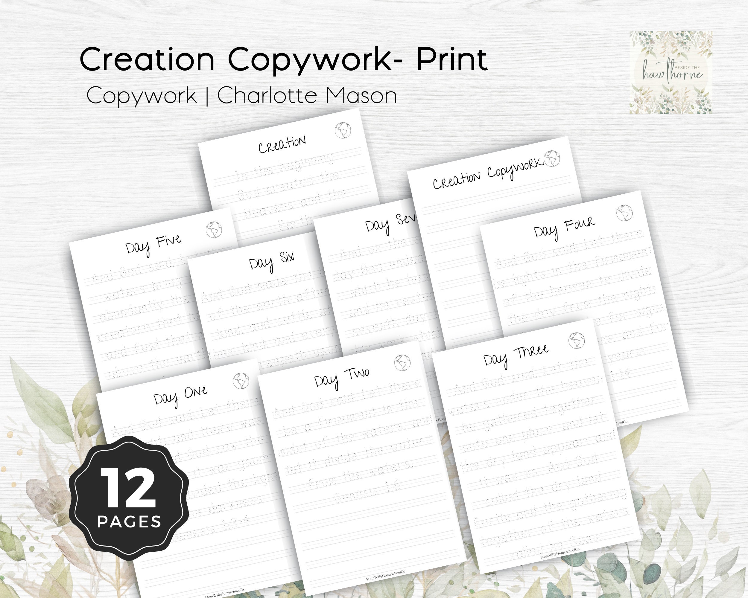 Days of Creation Copywork Pages, Creation Days Copywork, Homeschooling ...