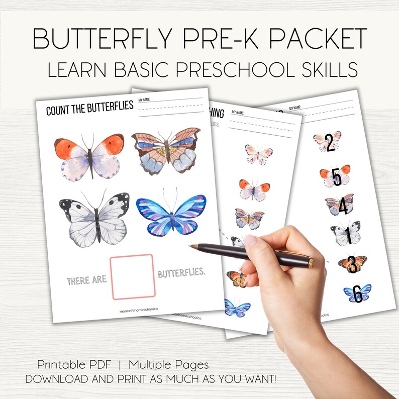 Butterfly Pre-k Packet Preschool Worksheets Printable Letters and ...