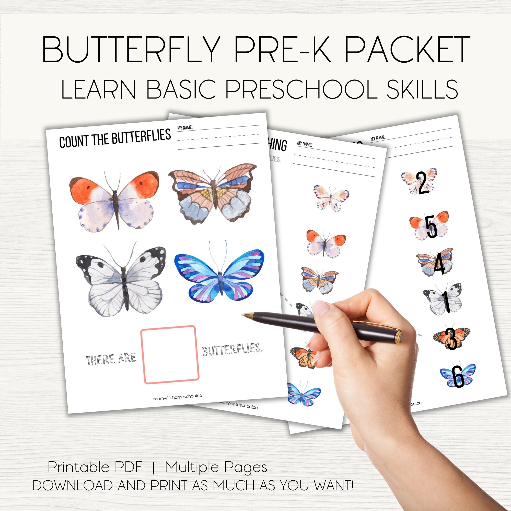 Butterfly Pre-k Packet Preschool Worksheets Printable Letters and ...