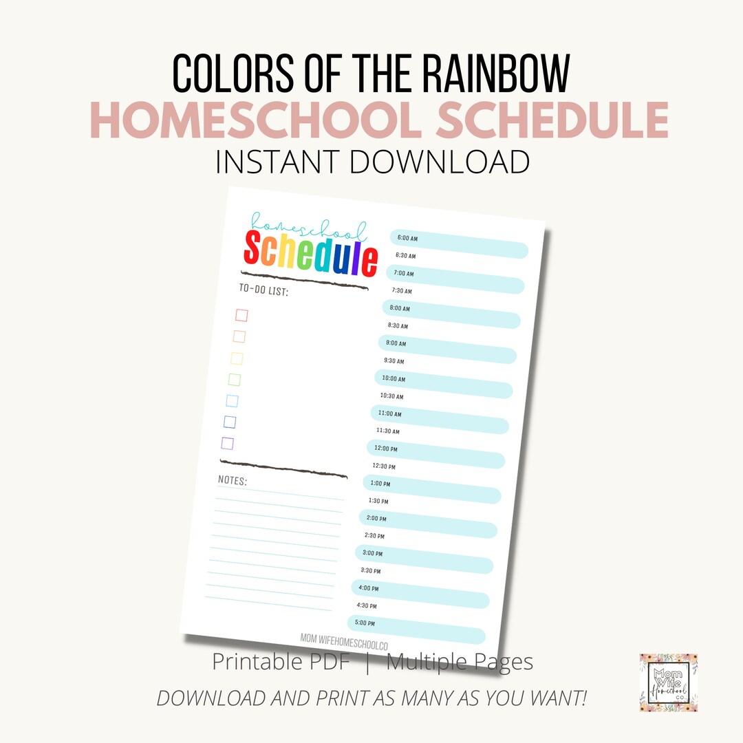 Colors of the Rainbow Homeschool Schedule | Homeschool Planner ...