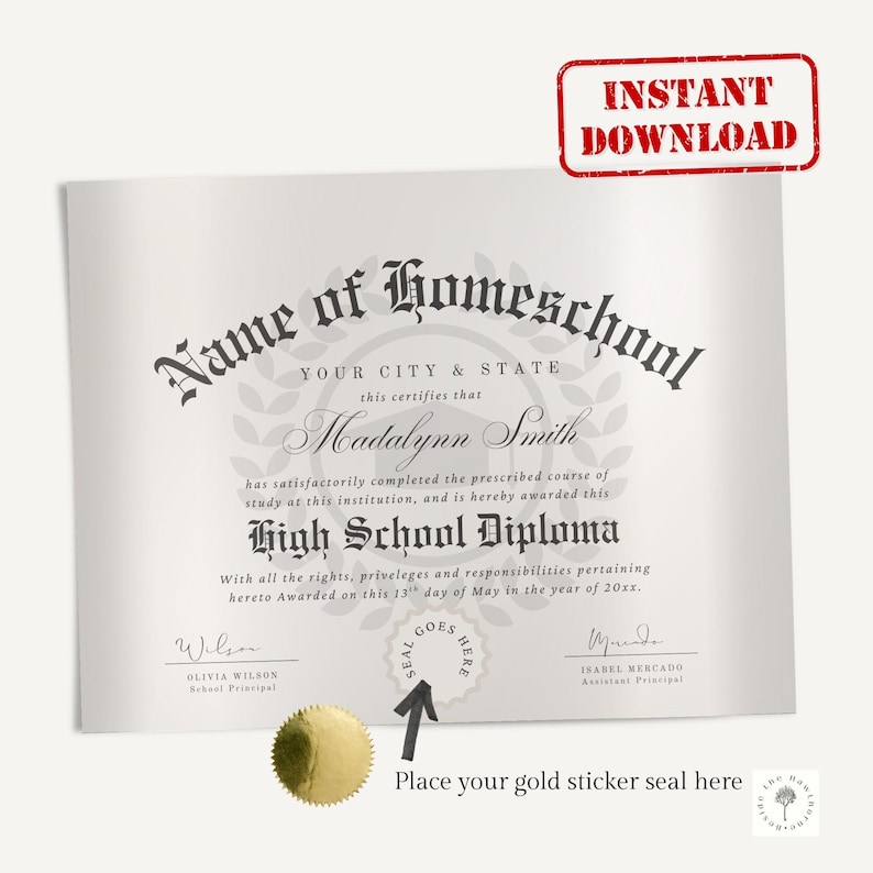 Printable Homeschool High School Diploma - Editable Template for ...