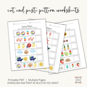 Summer Cut and Paste Patterns Activity Worksheets for Preschoolers ...