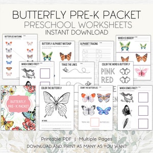 Butterfly Pre-k Packet Preschool Worksheets | Printable | Letters and ...