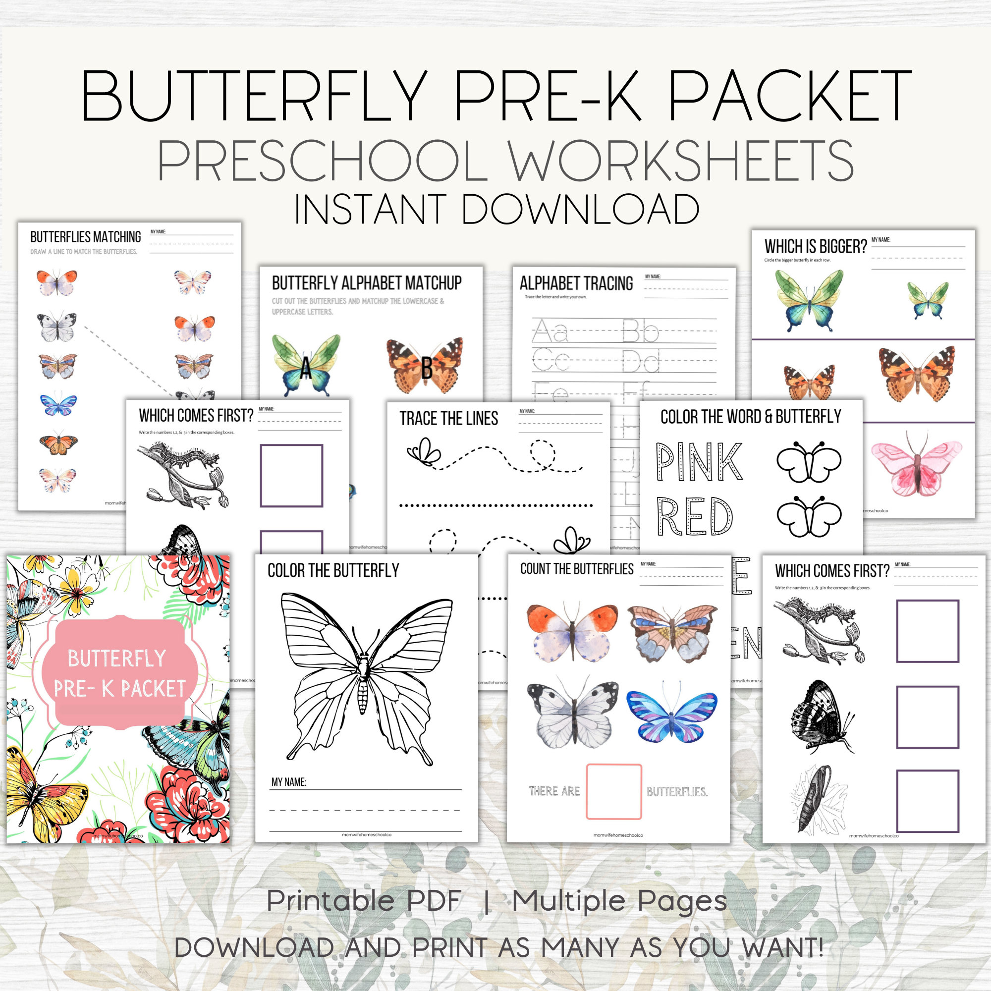 Butterfly Pre-k Packet Preschool Worksheets Printable Letters and ...