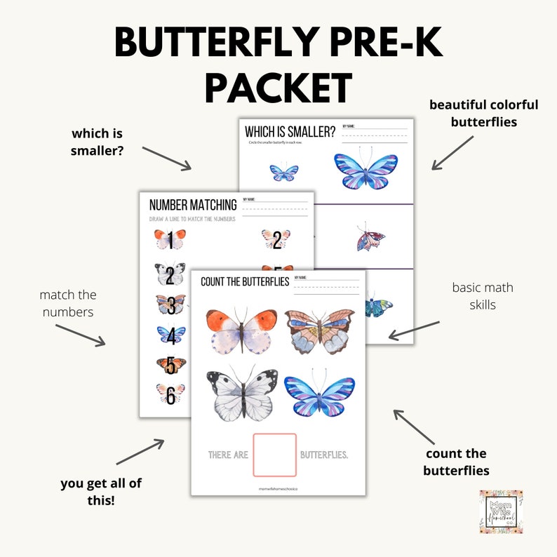Butterfly Pre-k Packet Preschool Worksheets Printable - Etsy