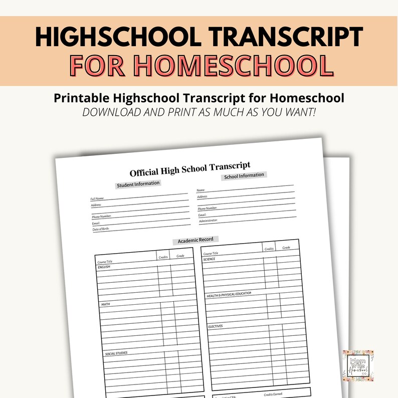 Official High School Transcript for Homeschoolers Editable Homeschool ...