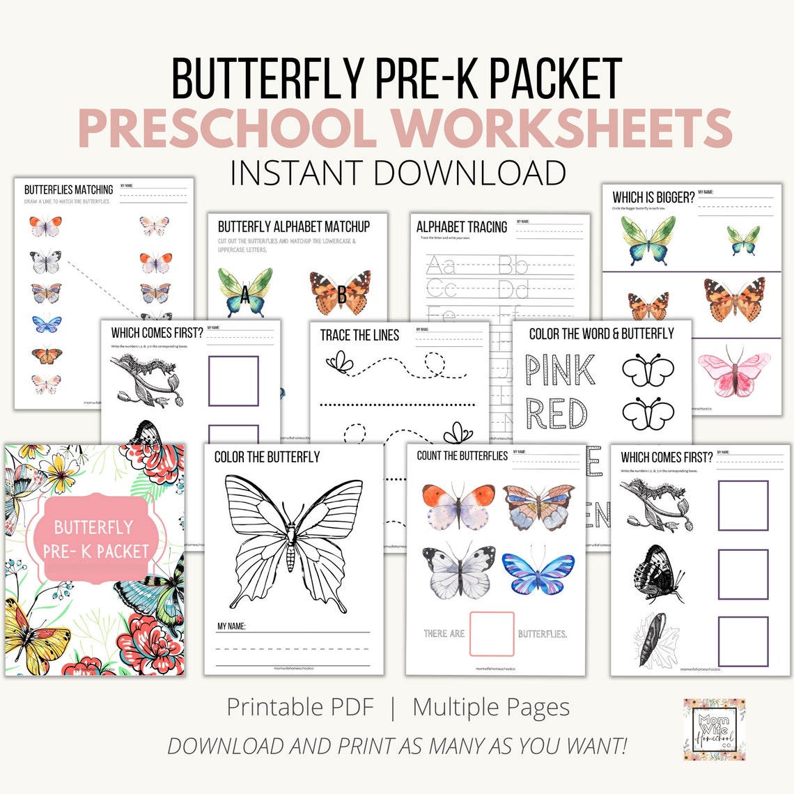 Butterfly Pre-k Packet Preschool Worksheets Printable - Etsy