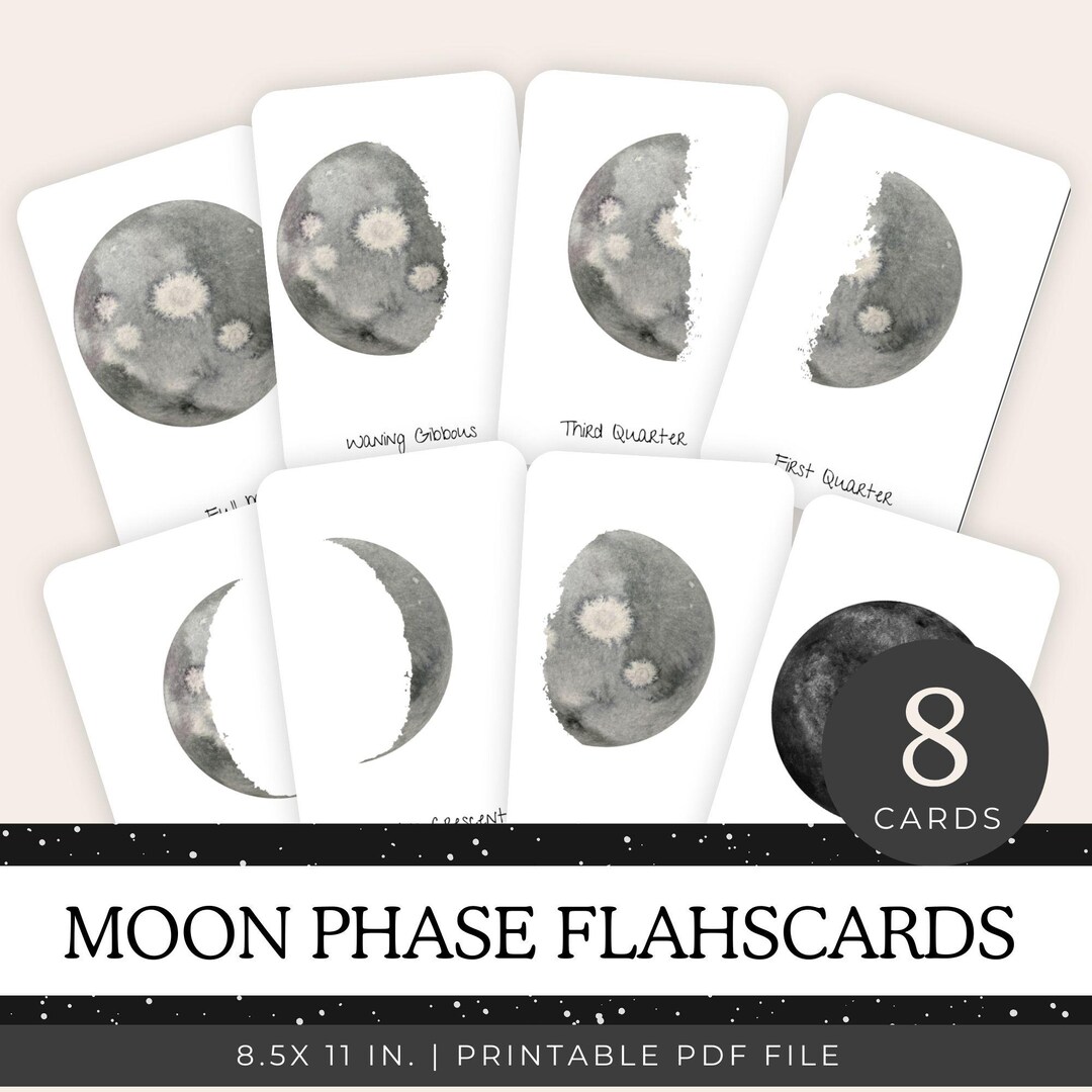 Moon Phase Cards, Lunar Phases Flash Cards, Homeschool Printables ...