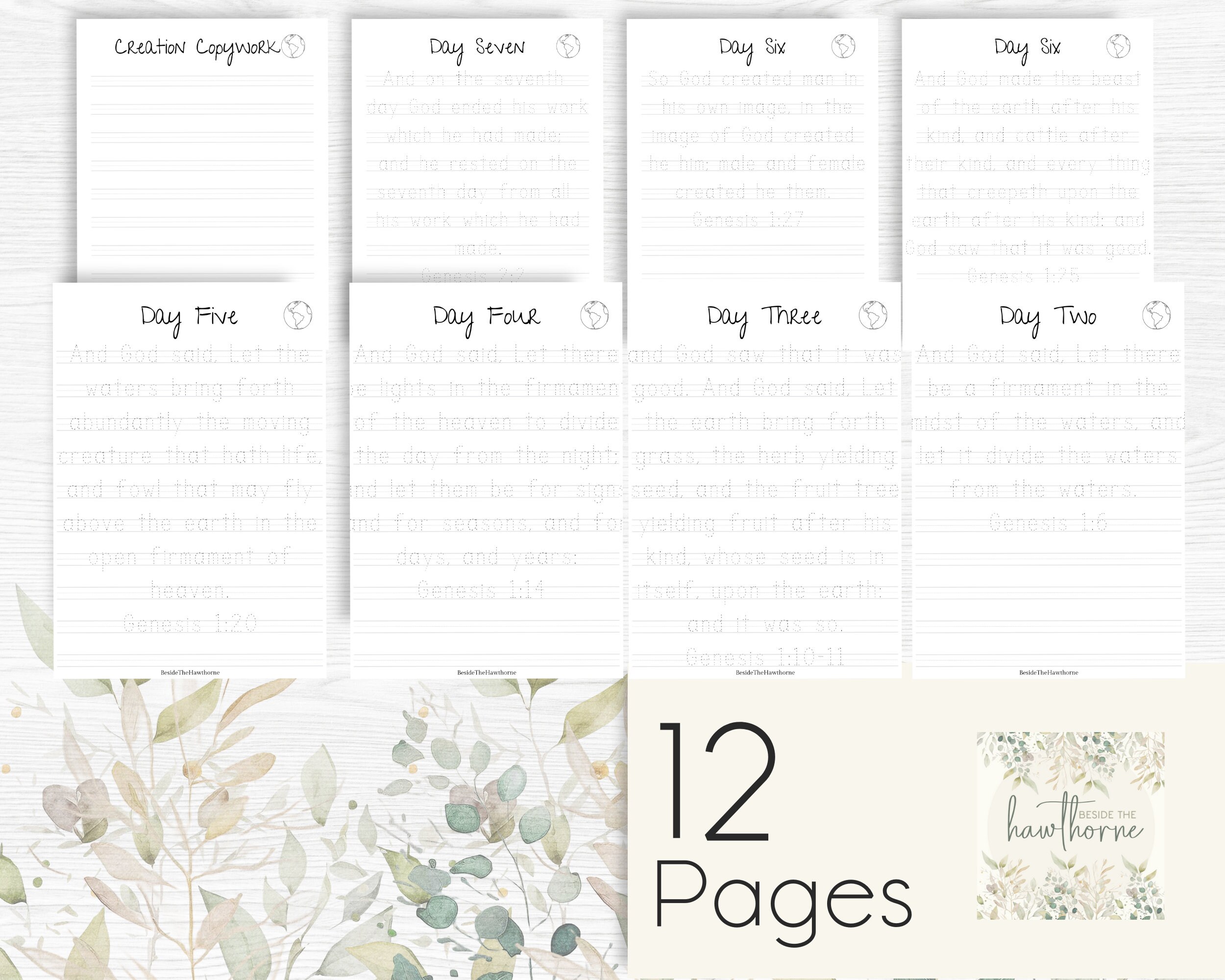 Days of Creation Copywork Pages, Creation Days Copywork, Homeschooling ...