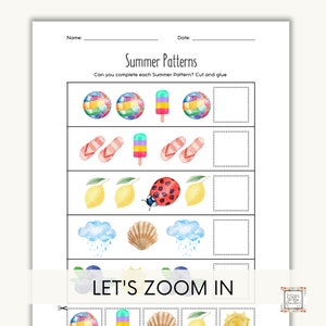 Summer Cut and Paste Patterns Activity Worksheets for Preschoolers ...