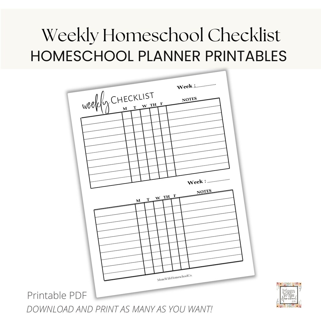 Homeschool Weekly Checklist Planner | Instant Download, Planner ...