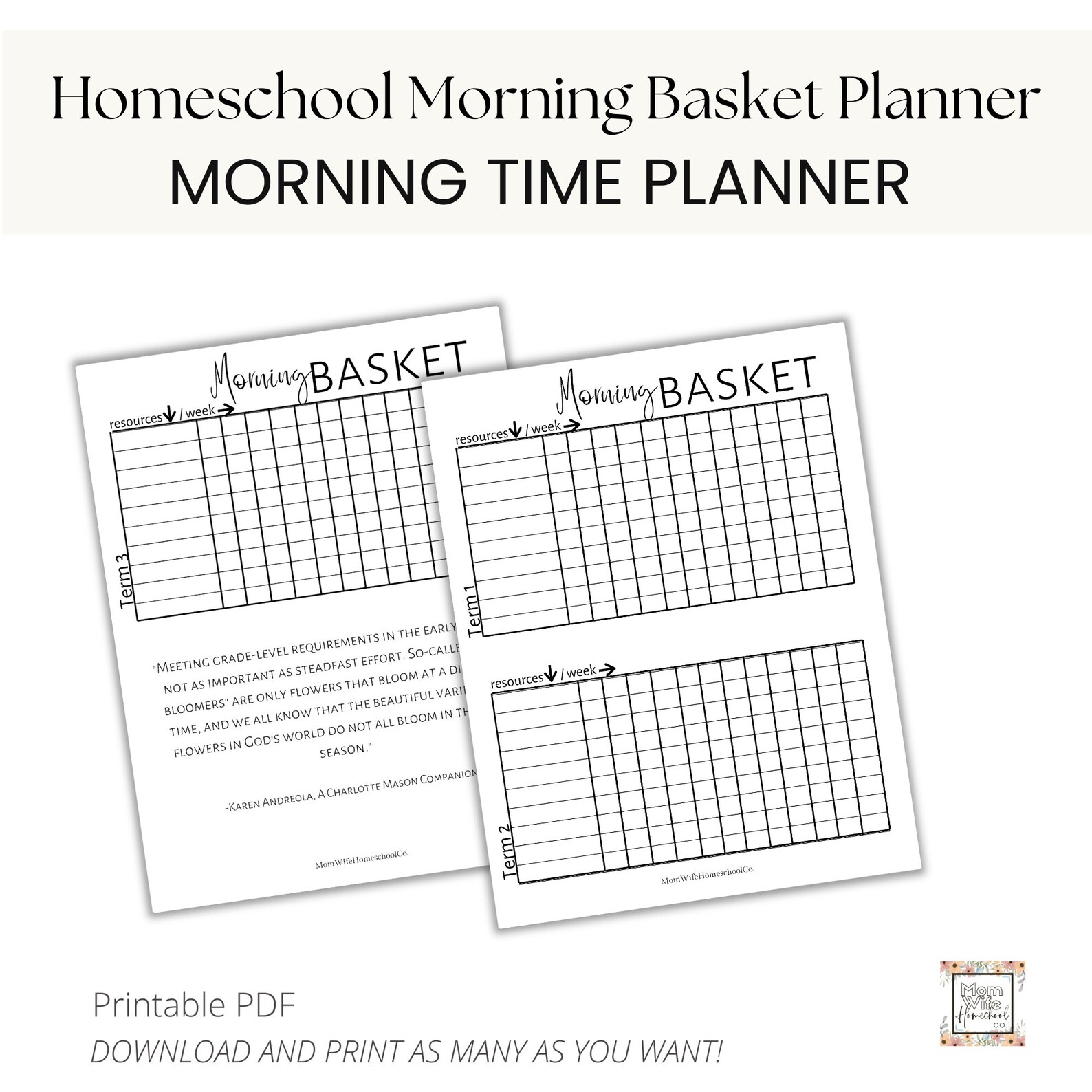 Homeschool Morning Basket Planner | Instant Download, Planner ...