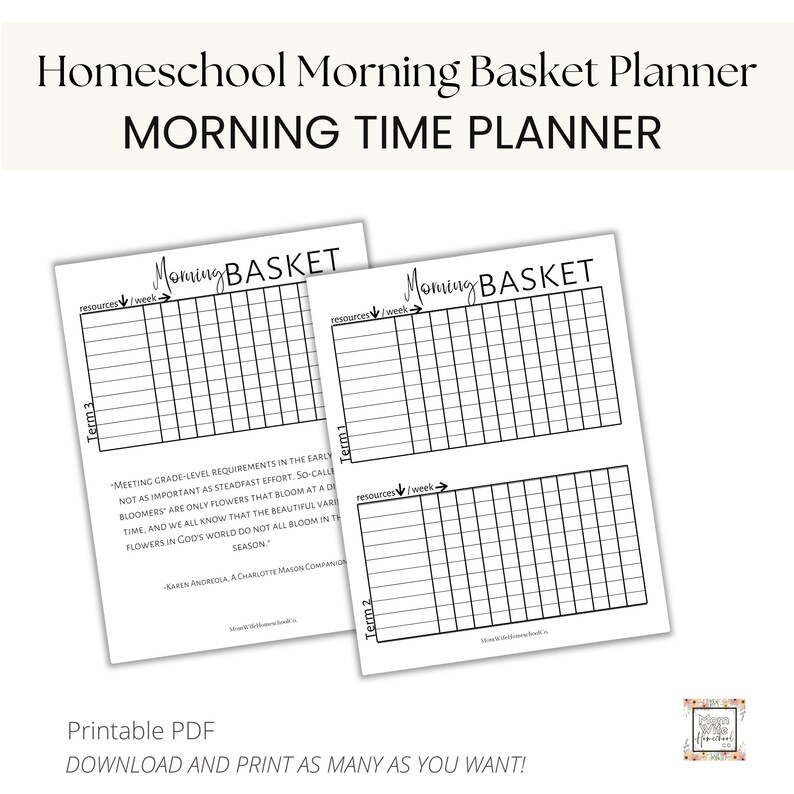 Homeschool Morning Basket Planner | Instant Download, Planner ...