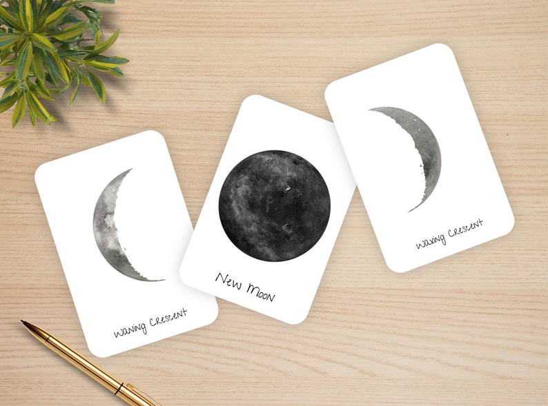 Moon Phase Cards, Lunar Phases Flash Cards, Homeschool Printables ...
