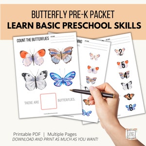 Butterfly Pre-k Packet Preschool Worksheets Printable - Etsy