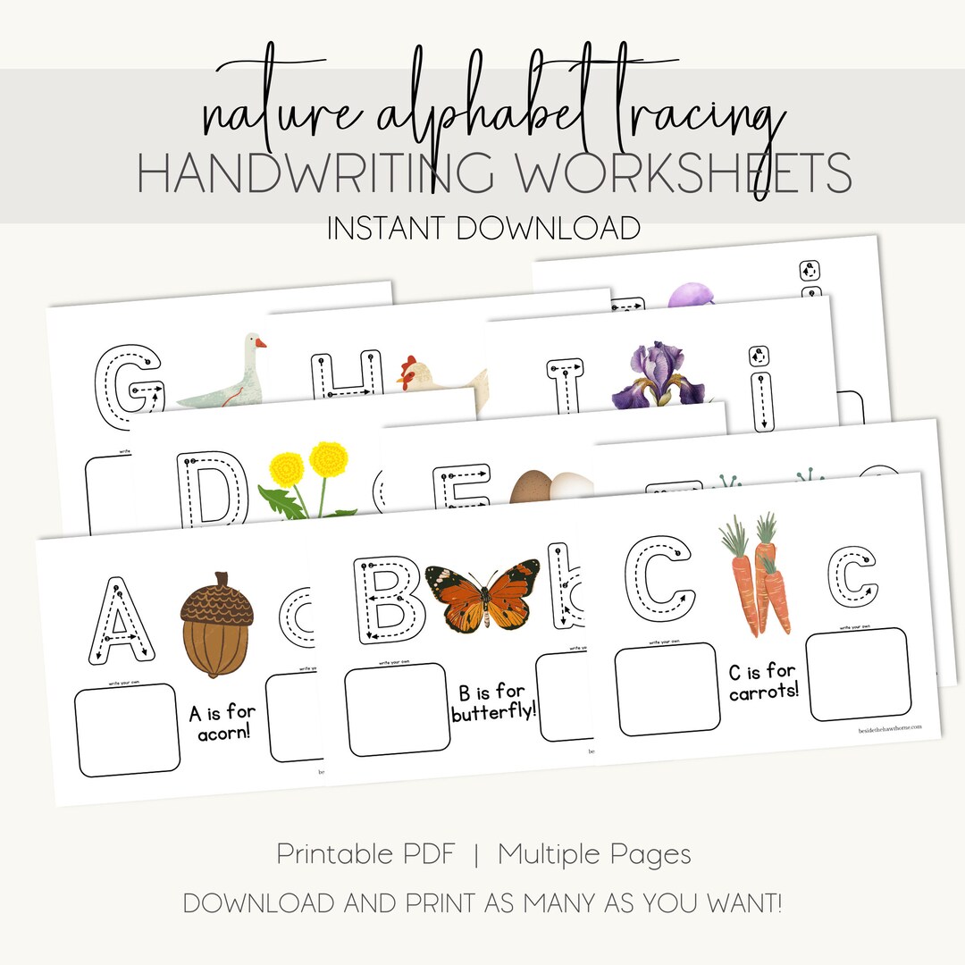 Nature Alphabet Tracing Handwriting Worksheets, Charlotte Mason ...