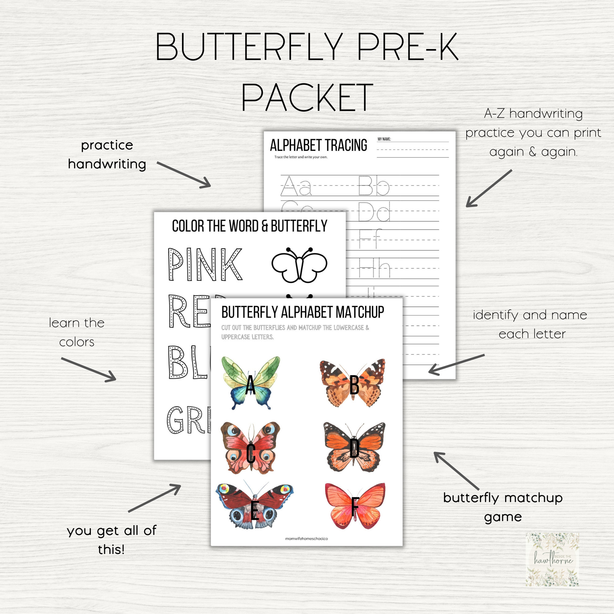Butterfly Pre-k Packet Preschool Worksheets Printable Letters and ...