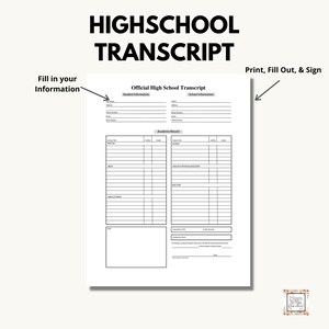 Official High School Transcript for Homeschoolers Editable Homeschool ...