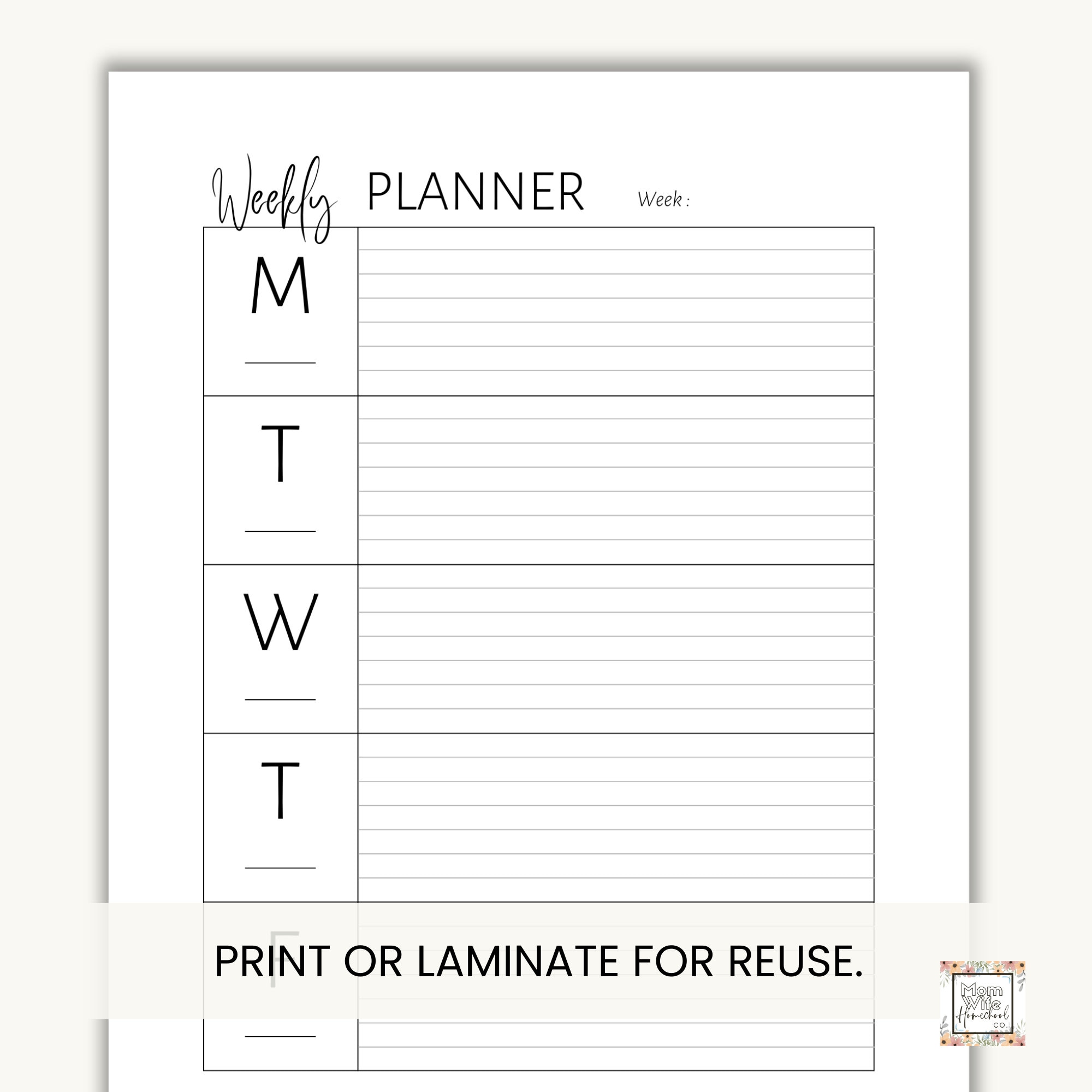 Weekly Planner Sheet Homeschool Planner Instant Download - Etsy