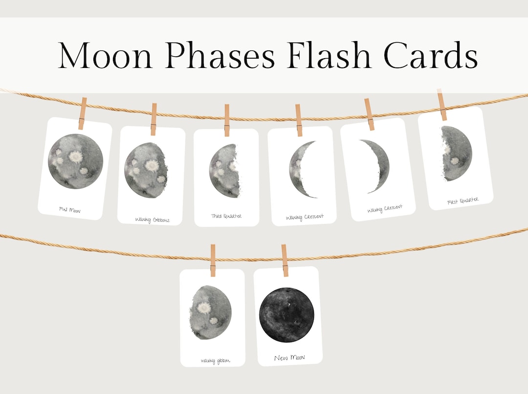 Moon Phase Cards, Lunar Phases Flash Cards, Homeschool Printables ...