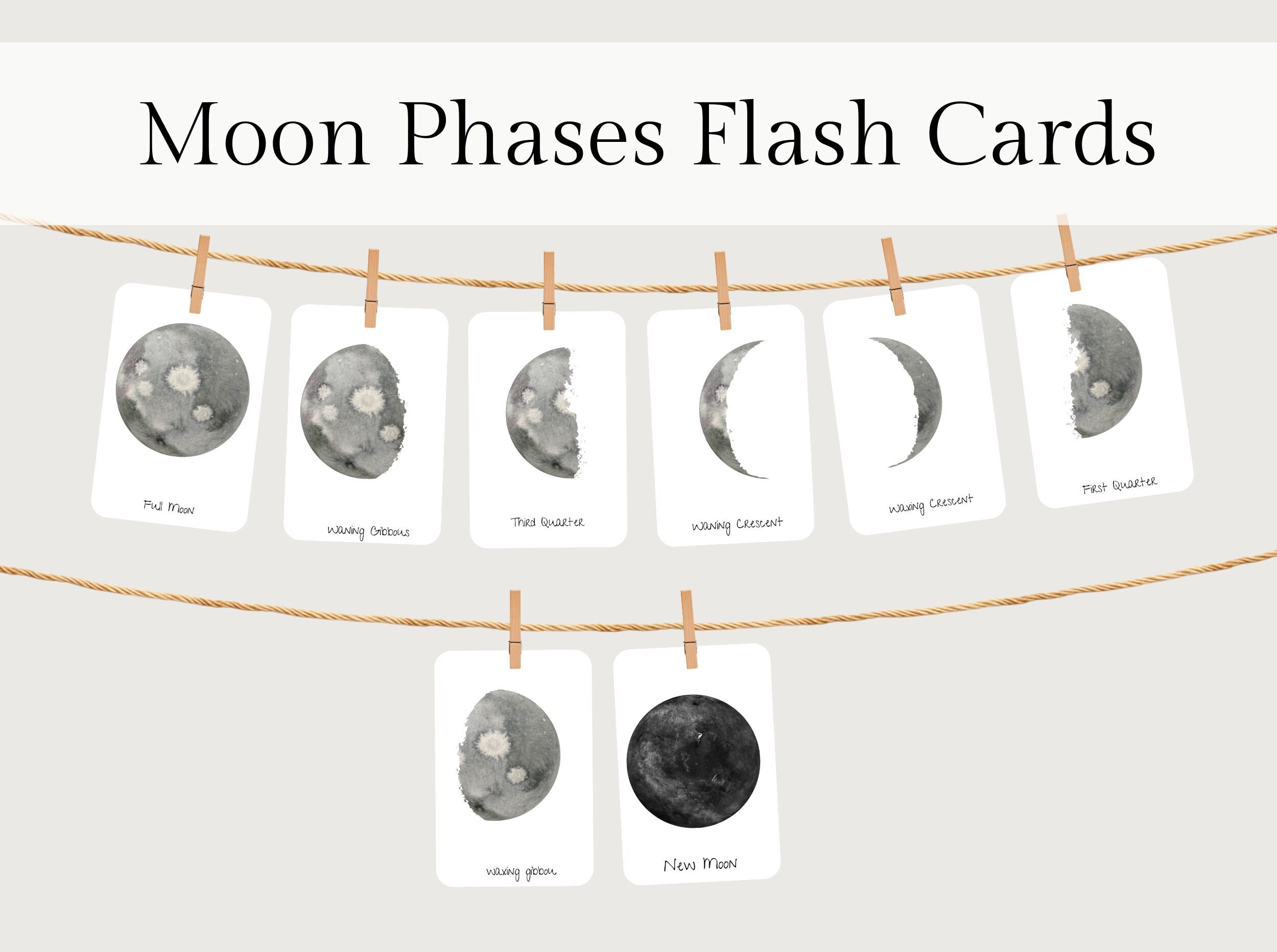 Moon Phase Cards, Lunar Phases Flash Cards, Homeschool Printables ...