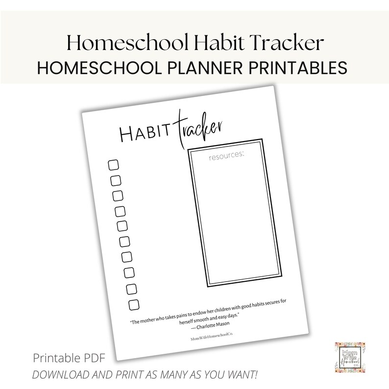 Homeschool Habit Tracker Planner | Instant Download, Planner Printables ...