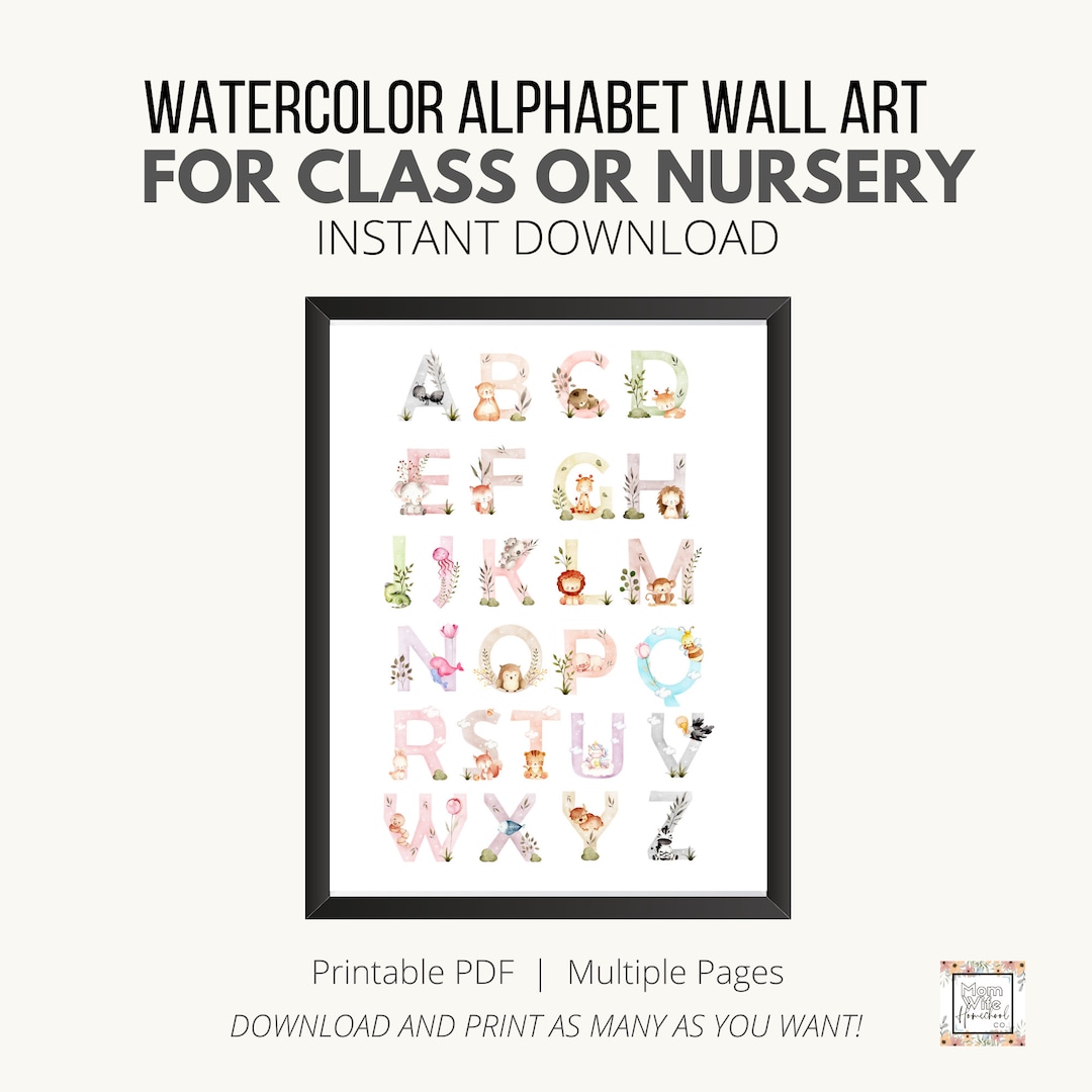 Watercolor Alphabet Wall Art | ABC Wall Poster for Classroom or Nursery ...