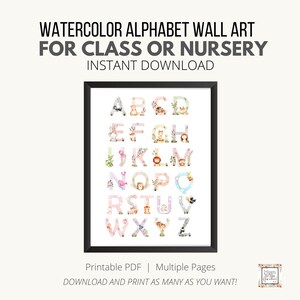 Watercolor Alphabet Wall Art | ABC Wall Poster for Classroom or Nursery ...